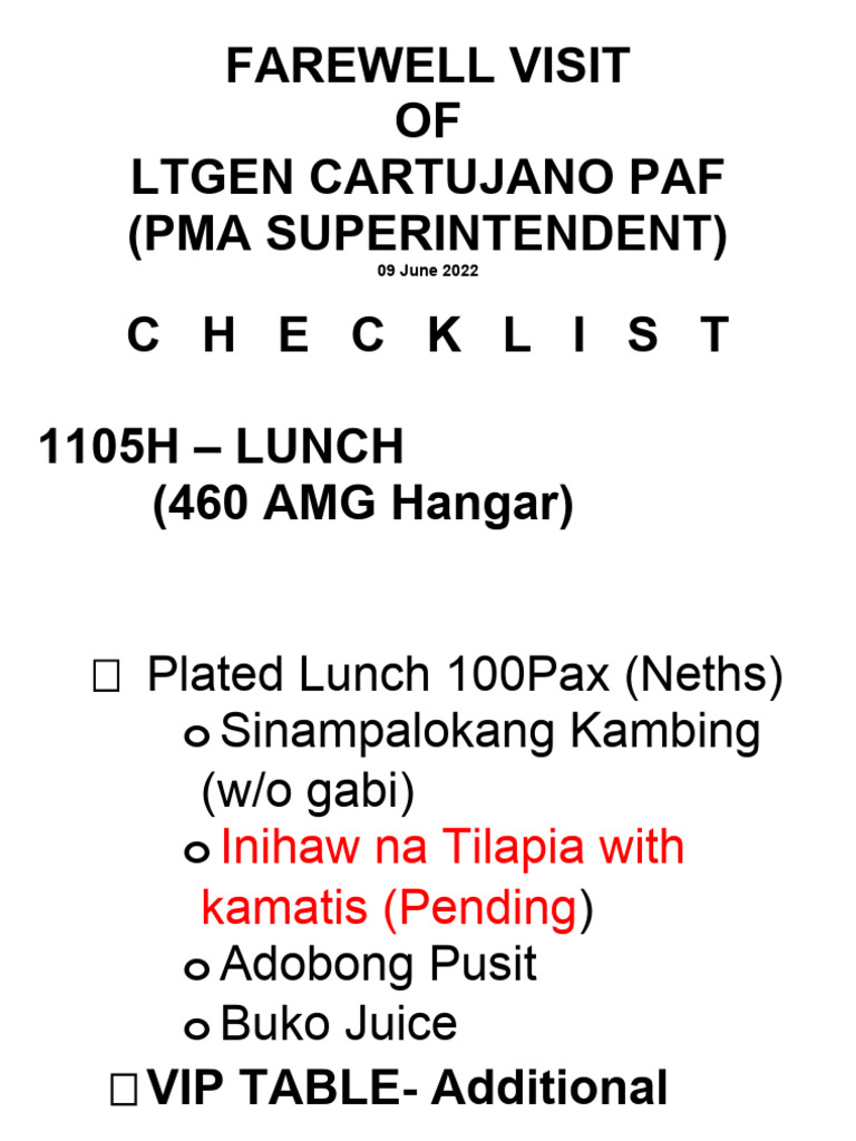 CHECKLIST Testimonial Dinner | PDF