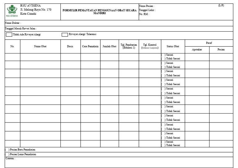 Form Pemantauan Terapi Obat Mandiri | PDF
