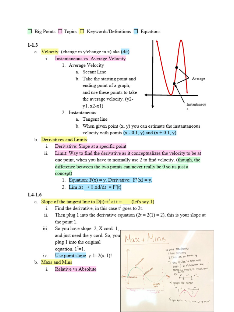 Intro To Calculus 1 Notes | PDF | Velocity | Derivative Intro To Calculus 1 Notes | PDF | Velocity | Derivative