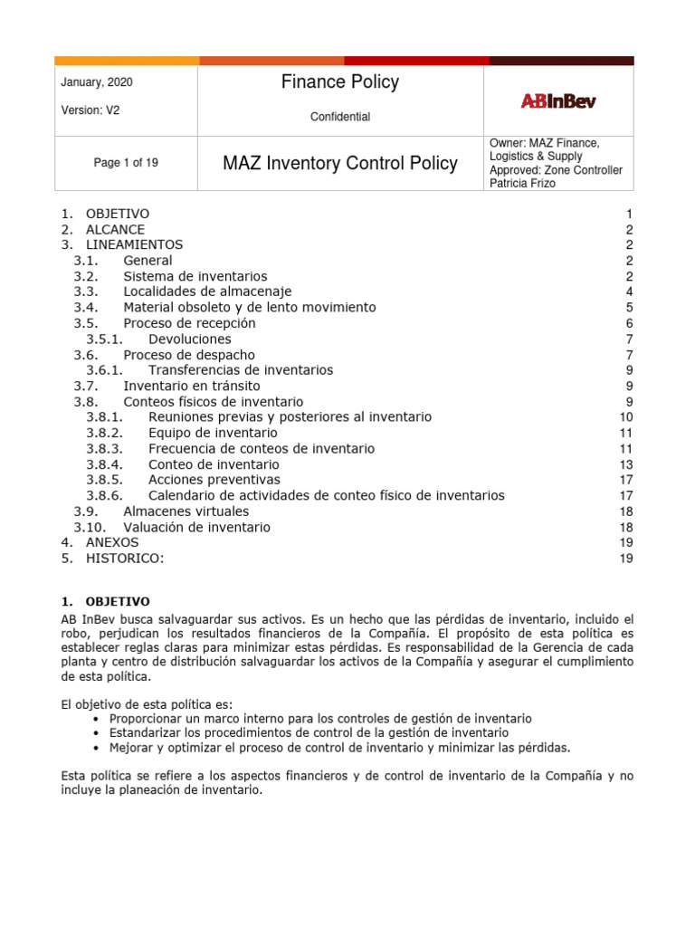 Política de Control de Inventarios MAZ | PDF | Contabilidad | Logística