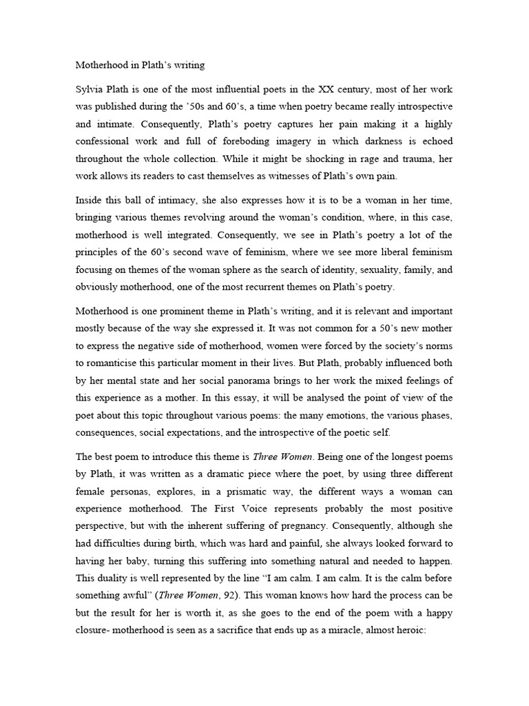 Motherhood In Plath Trabalho Pdf Sylvia Plath Mother