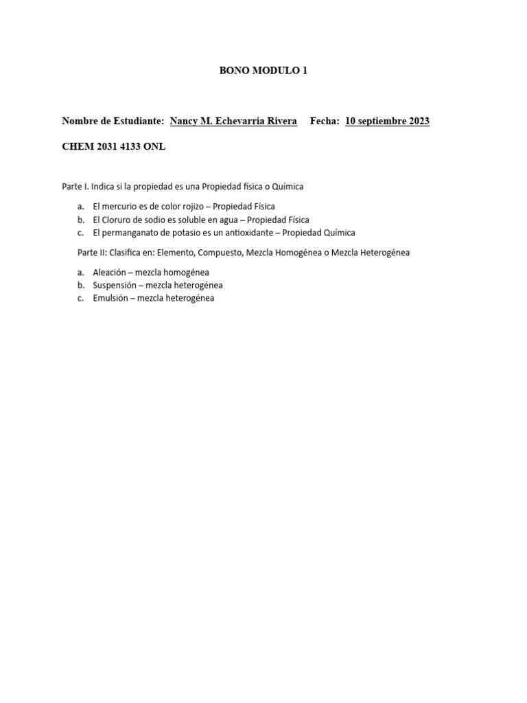 Chem 2031 - Bono Modulo 1 | PDF