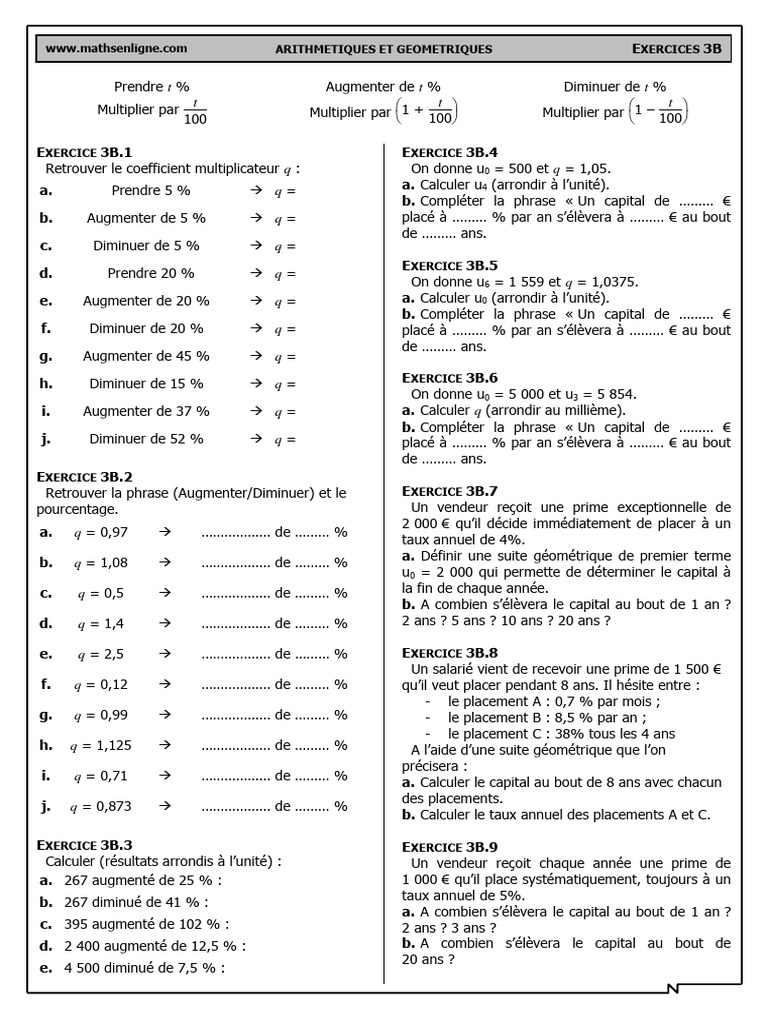 Exercices de Pourcentages et Corrigés | PDF | Mathématiques