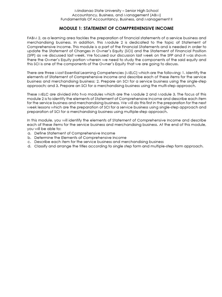 FABM2 Module 2. Statement of Comprehensive Income | PDF | Expense ...