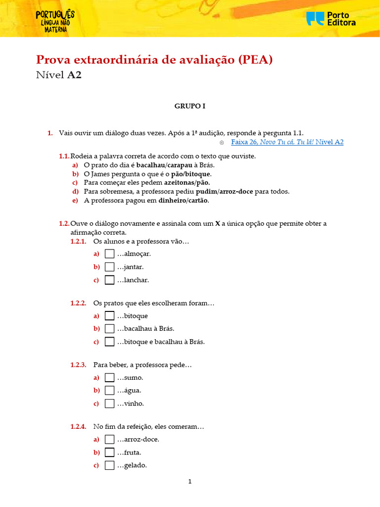 NL PLNM Prova Extraordinaria de Avaliacao A2 20220607 PDF | PDF | Chocolate | Culinária