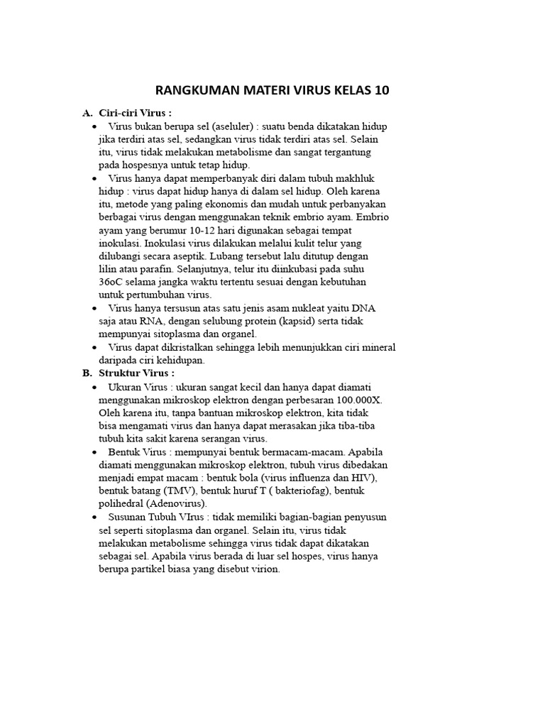 Rangkuman Materi Virus Kelas 10 | PDF
