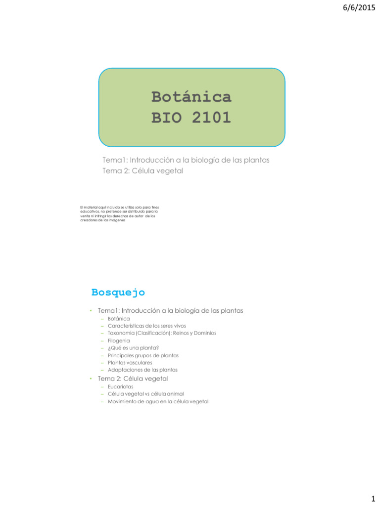 M1 - Introducción A La Biología de Las Plantas y Célula Vegetal | PDF ...