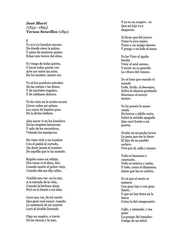 Versos Sencillos de José Martí | PDF