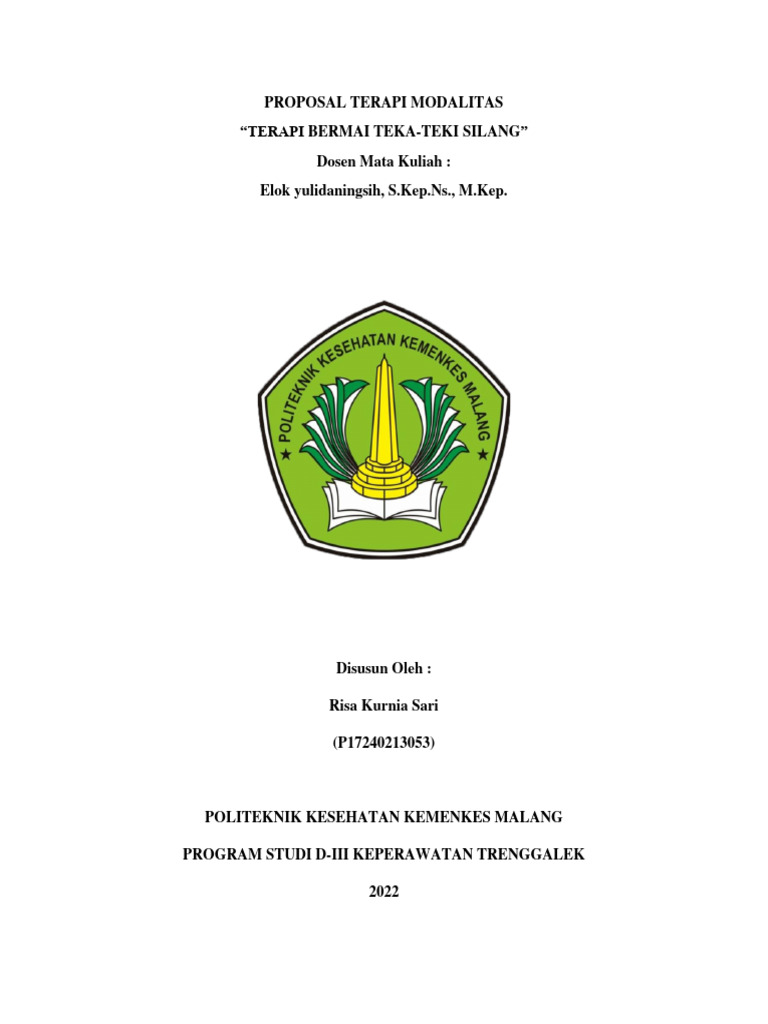 Proposal Terapi Modalitas Bermain Teka-Teki Silang - Risa Kurnia Sari | PDF