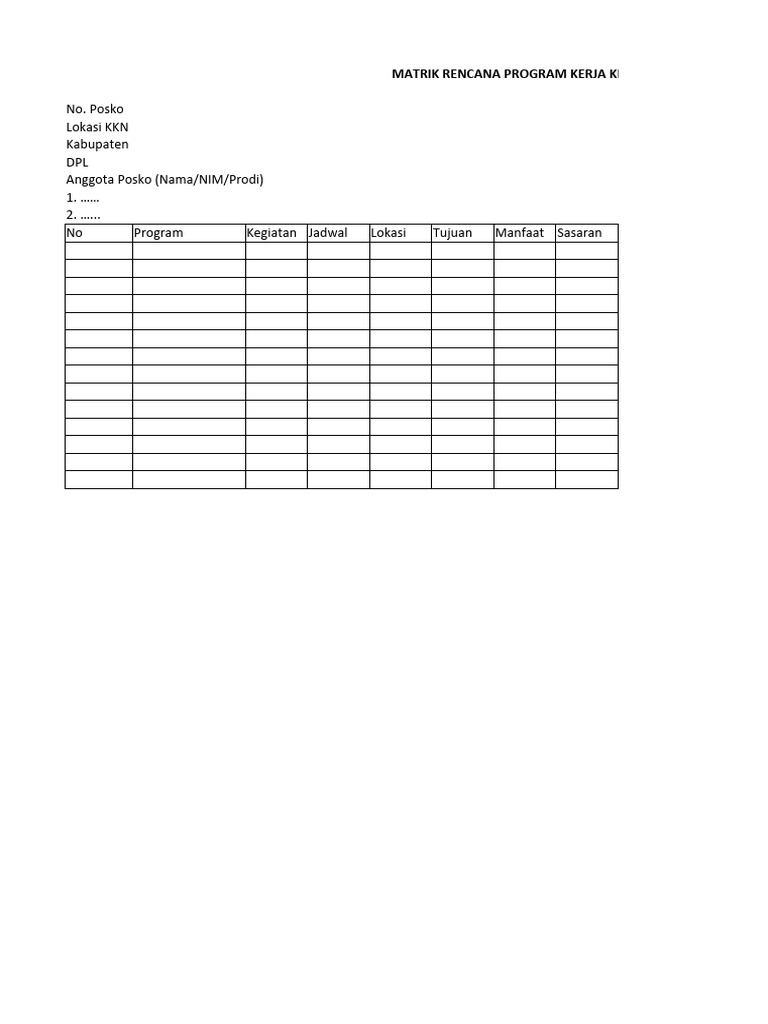 Matrik Kegiatan KKN 2023 | PDF