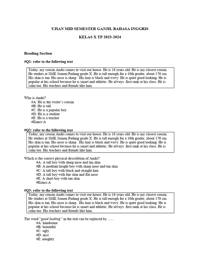 Ujian Mid Semester Ganjil Bahasa Inggris KLS X September 2023 | PDF | Language Arts & Discipline