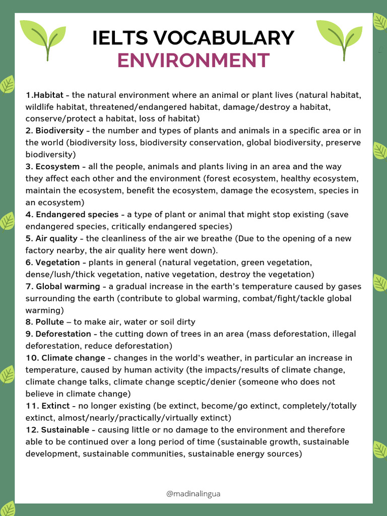 ENVIRONMENT IELTS Vocabulary | PDF | Climate Change | Waste