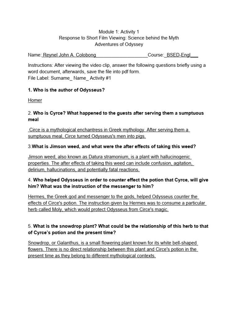 A A2 - Homer's Odyssey | PDF | Science & Mathematics