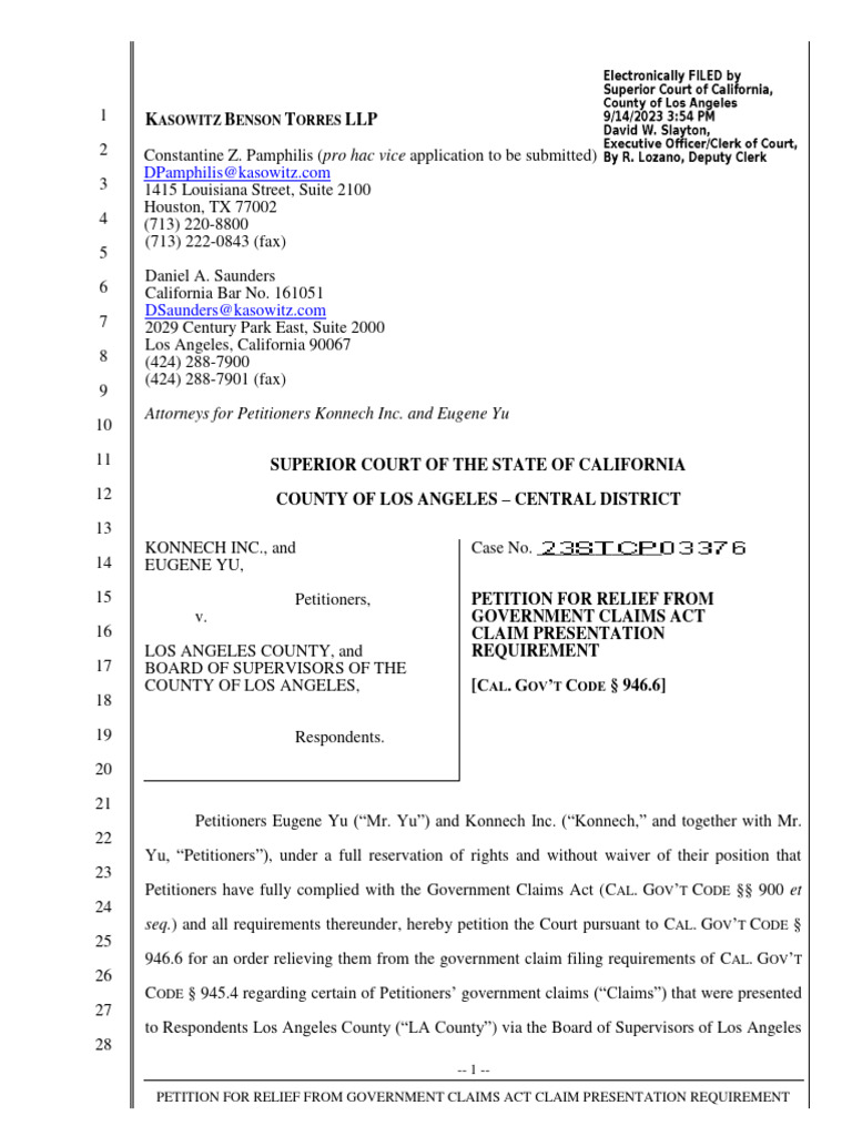 Petition for Relief: Yu v. LA County | PDF | Cause Of Action | Complaint