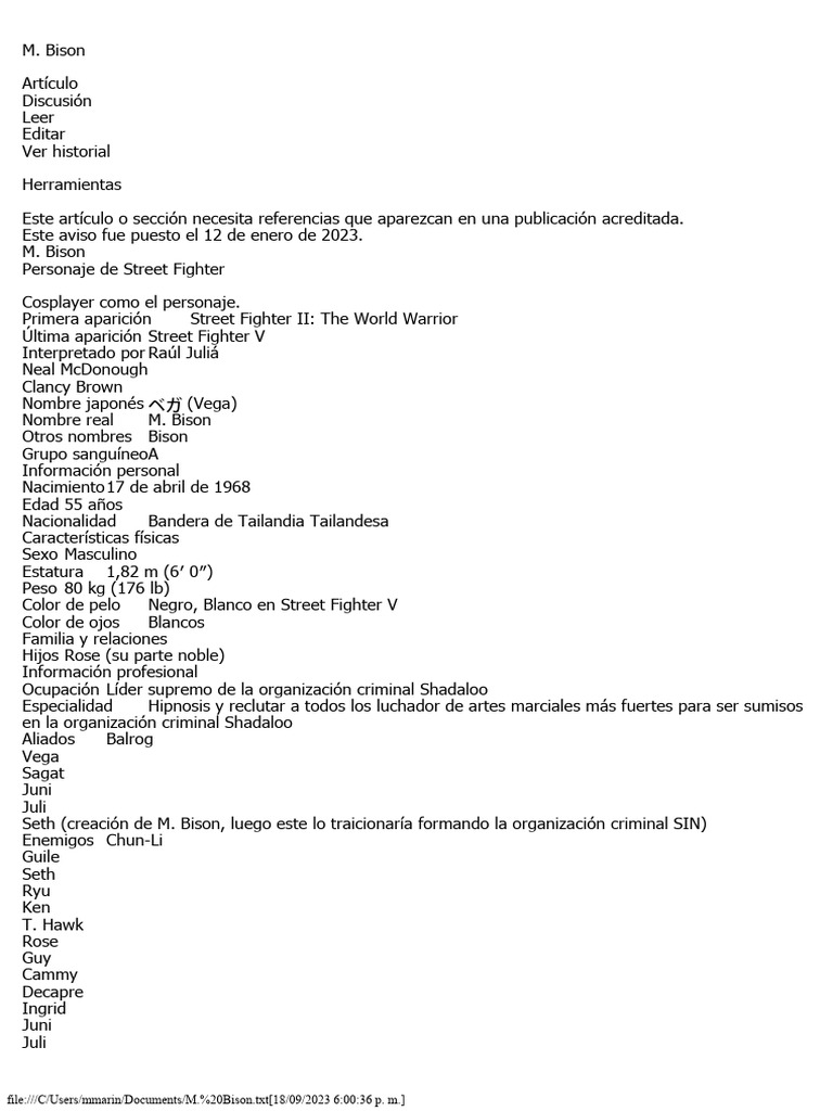 M. Bison | PDF | Capcom