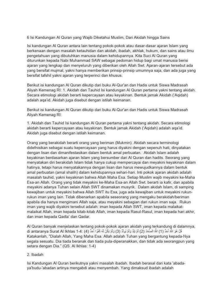 6 Isi Kandungan Al Quran Yang Wajib Diketahui Muslim | PDF | Agama & Spiritualitas