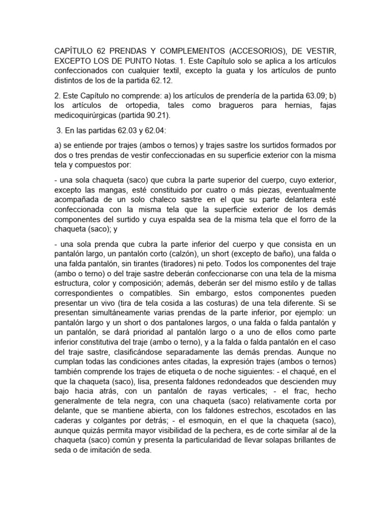 Capítulo 62 Prendas y Complementos | PDF | Ropa | Pantalones