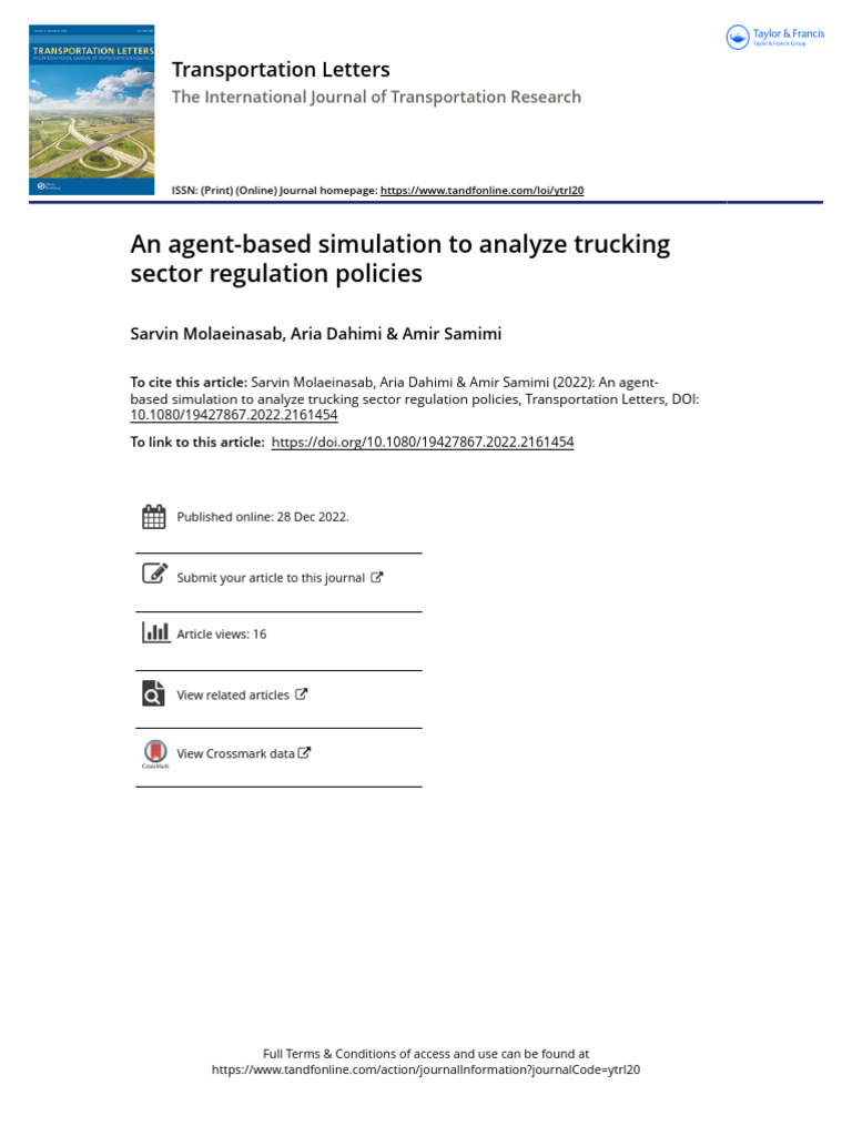 An Agent Based Simulation To Analyze Trucking Sector Regulation ...