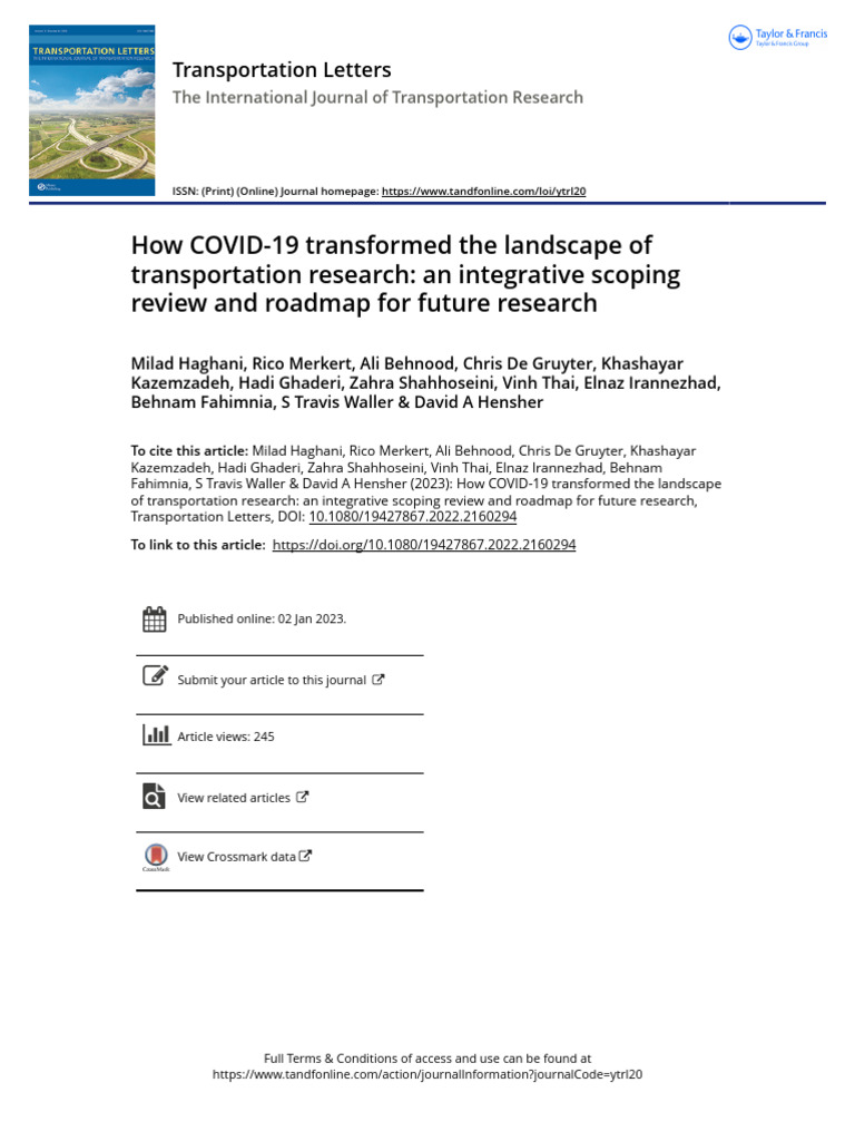How COVID 19 Transformed The Landscape of Transportation Research An ...