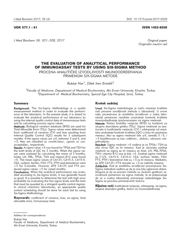 The Evaluation of Analytical Performance of Immunoassay Tests by Using ...