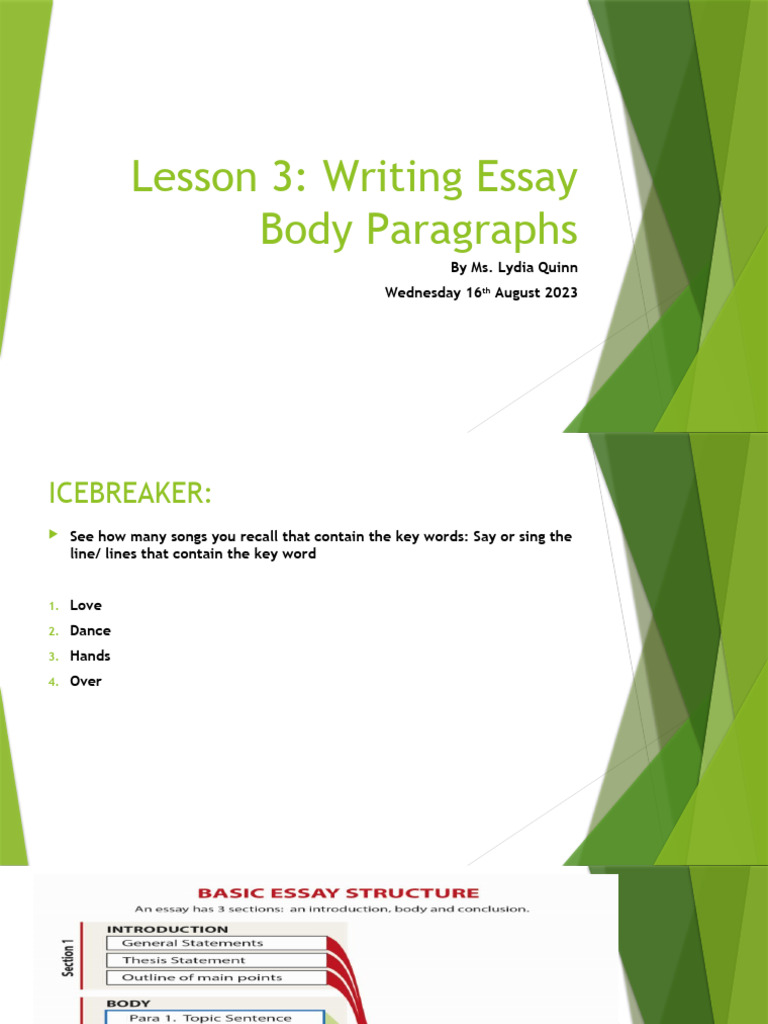 Lesson 3 Writing Essay Body Paragraphs | PDF | Essays | Causality