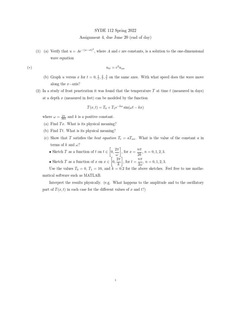 SYDE 112 Spring 2022 Assignment 4, Due June 20 (End of Day) | PDF