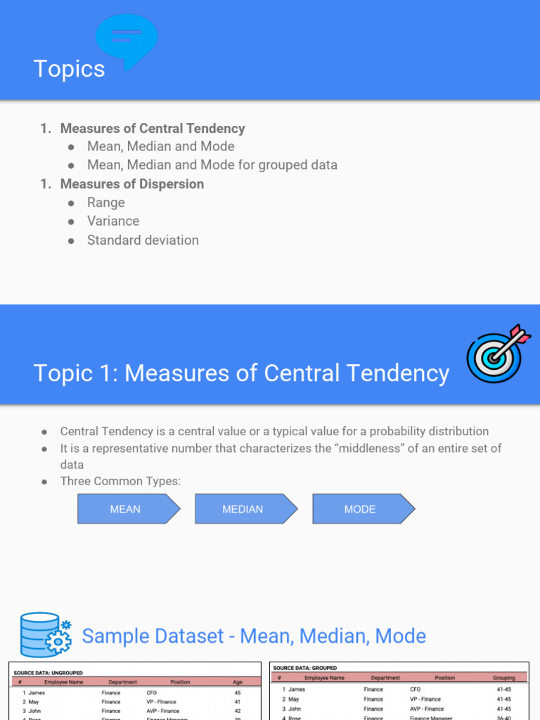 Central Tendency and Dispersion Explained | PDF | Standard Deviation ...