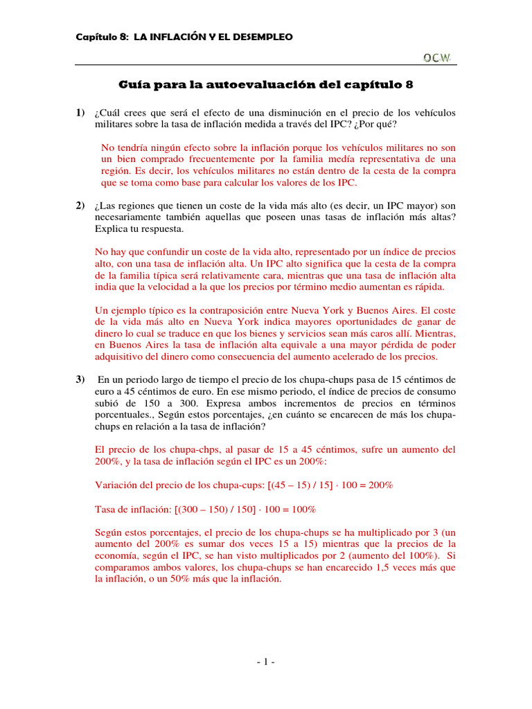 Guia de Soluciones A La Evaluacion Practica Del Capitulo 8 | PDF | Inflación | Desempleo