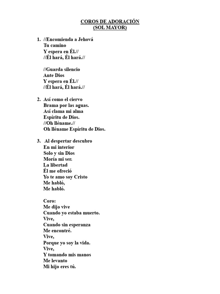 Coros de Adoración Sol Mayor (Encomienda A Jehová) Docx | PDF