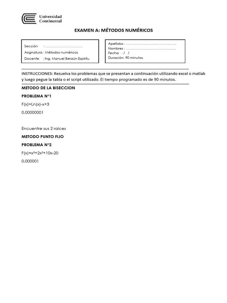 EXAMEN 1unidad METODOS NUMERICOS A | PDF