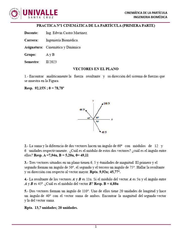 Practico 1 Vectores.. | PDF | Vector Euclidiano | Velocidad