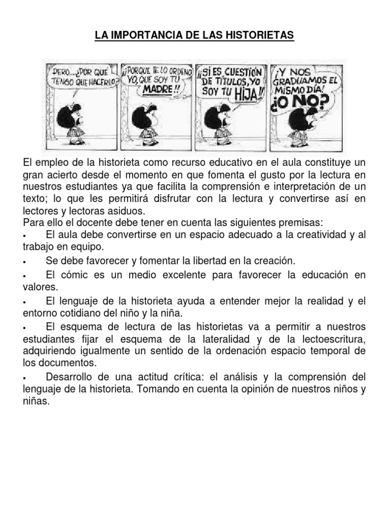 La Importancia de Las Historietas | PDF | Cómics | Salón de clases