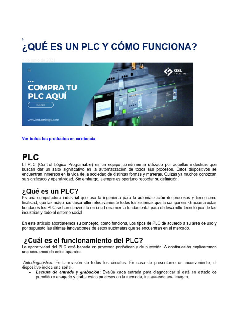 Qué es y cómo funciona un PLC | PDF | Controlador lógico programable ...