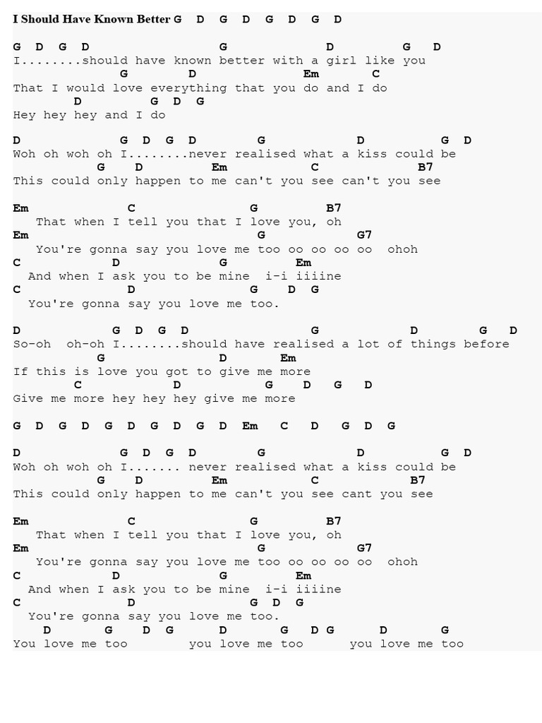 "I Should Have Known Better Lyrics" | PDF