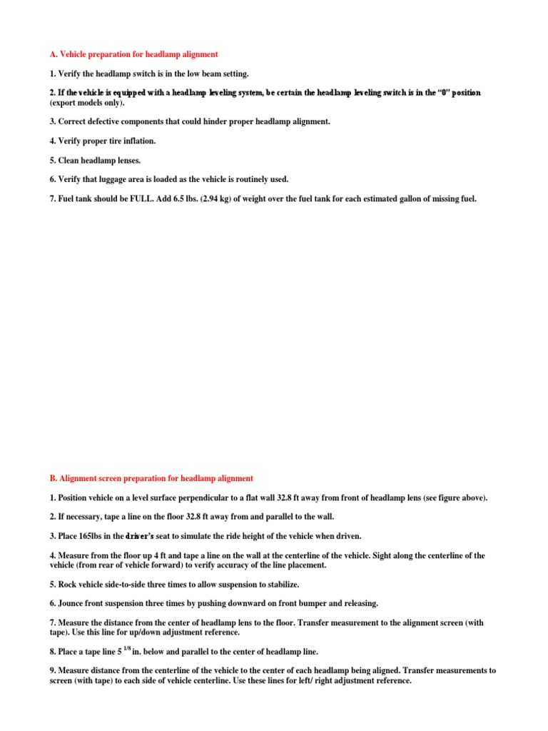 Headlamp Alignment Preparation Guide | PDF