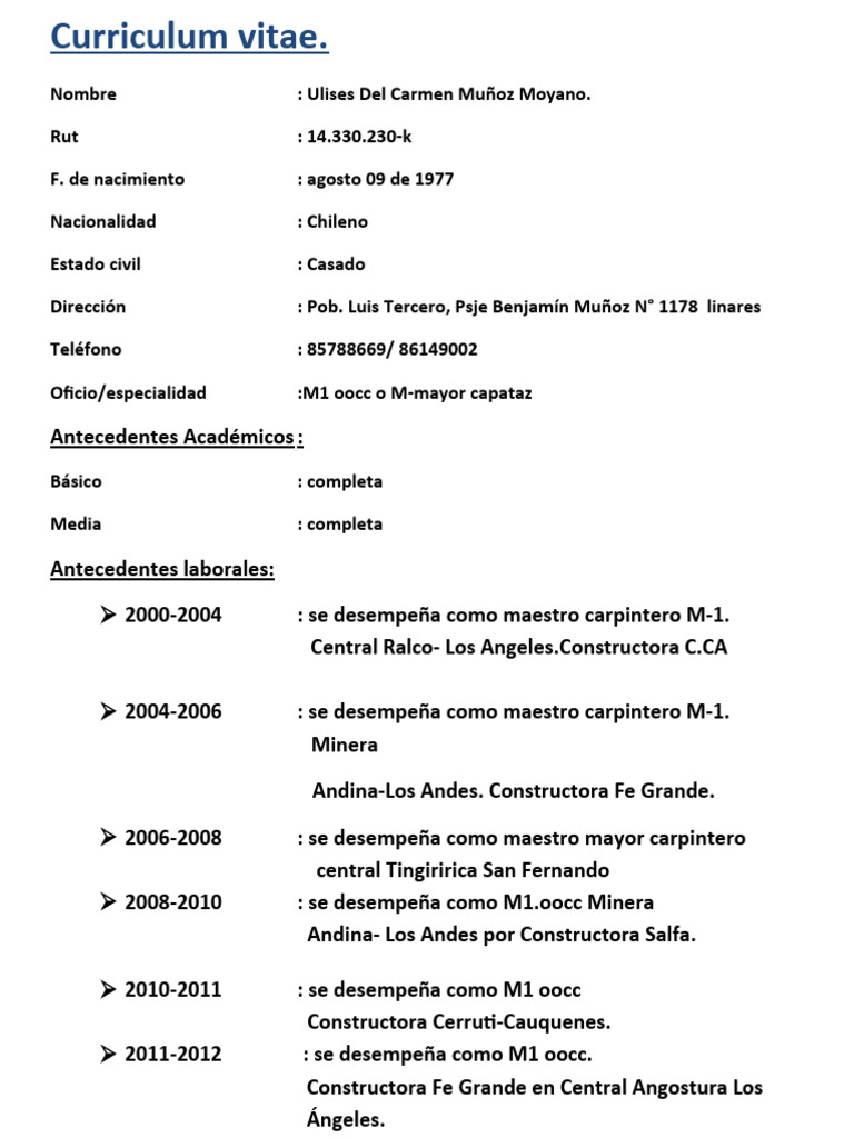 Curriculum Vitae de Ulises Muñoz Moyano | PDF
