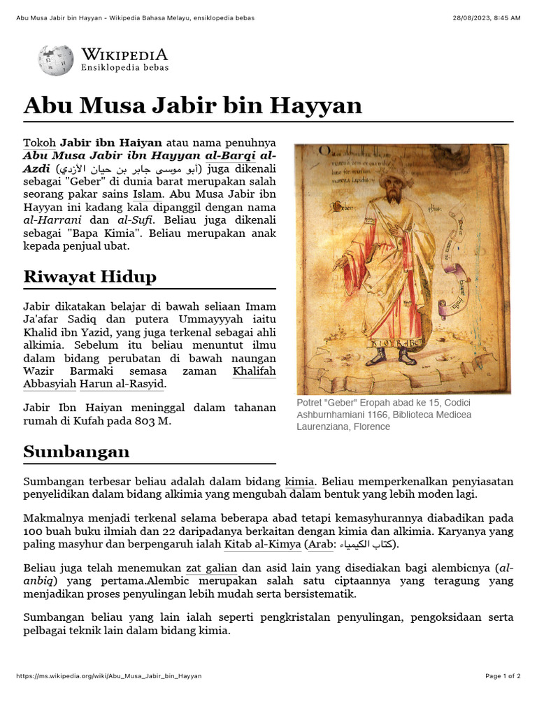 Abu Musa Jabir Ibn Hayyan 1 | PDF