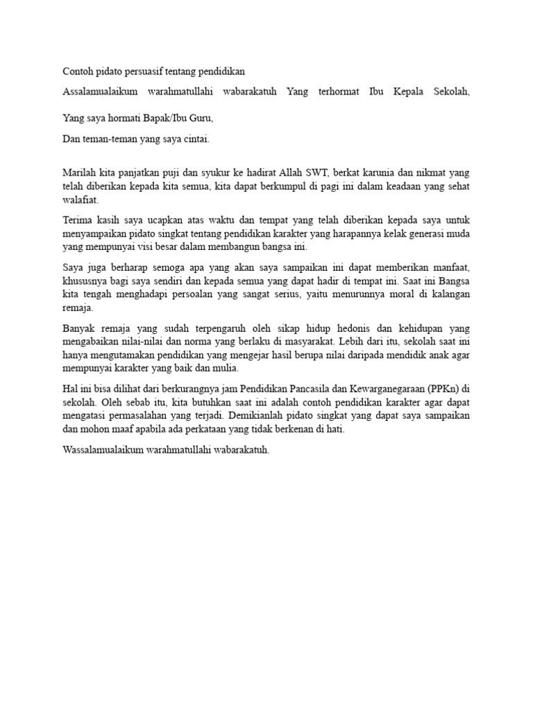 Contoh Pidato Persuasif Tentang Pendidikan | PDF