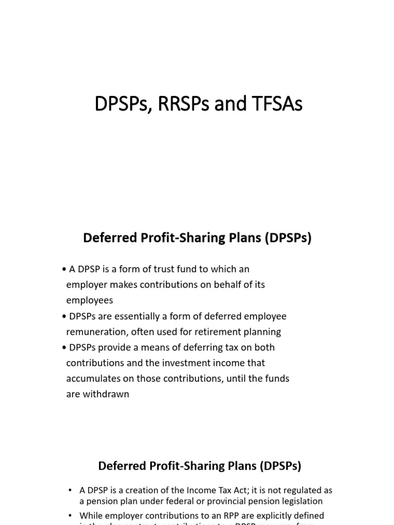 Unit 4 - DPSPS, RRSPs and TFSAs | PDF | Pension | Payments