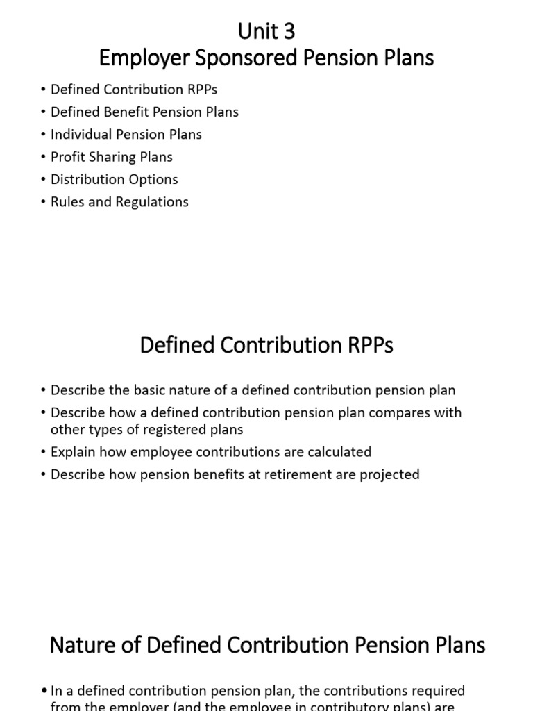 Unit 3 - Employer Sponsored Pension Plans | PDF | Cost Of Living | Pension