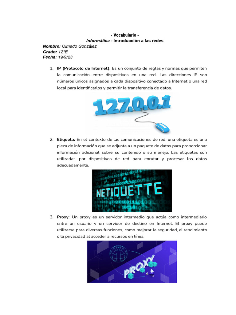 Vocabulario Informática | PDF | Red de computadoras | Protocolos de ...