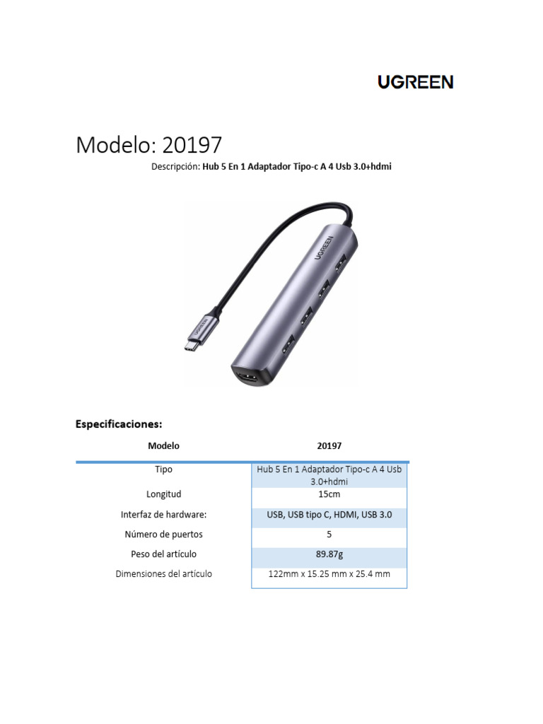 Hoja de Datos UGREEN 20197 | PDF