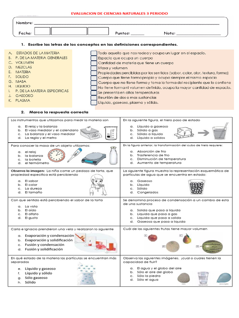 Eval. 3 Periodo Naturales Materia | PDF | Líquidos | Mezcla