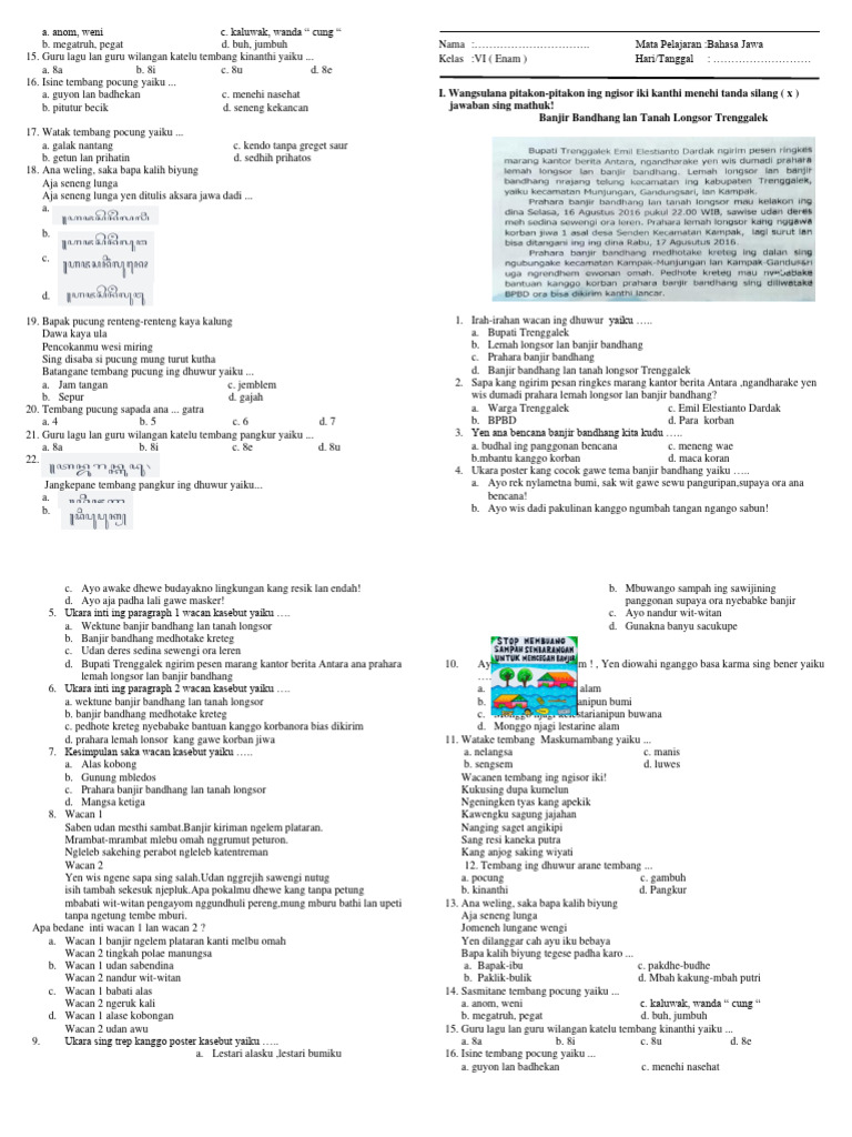 Uh Bahasa Jawa Kelas 6 | PDF