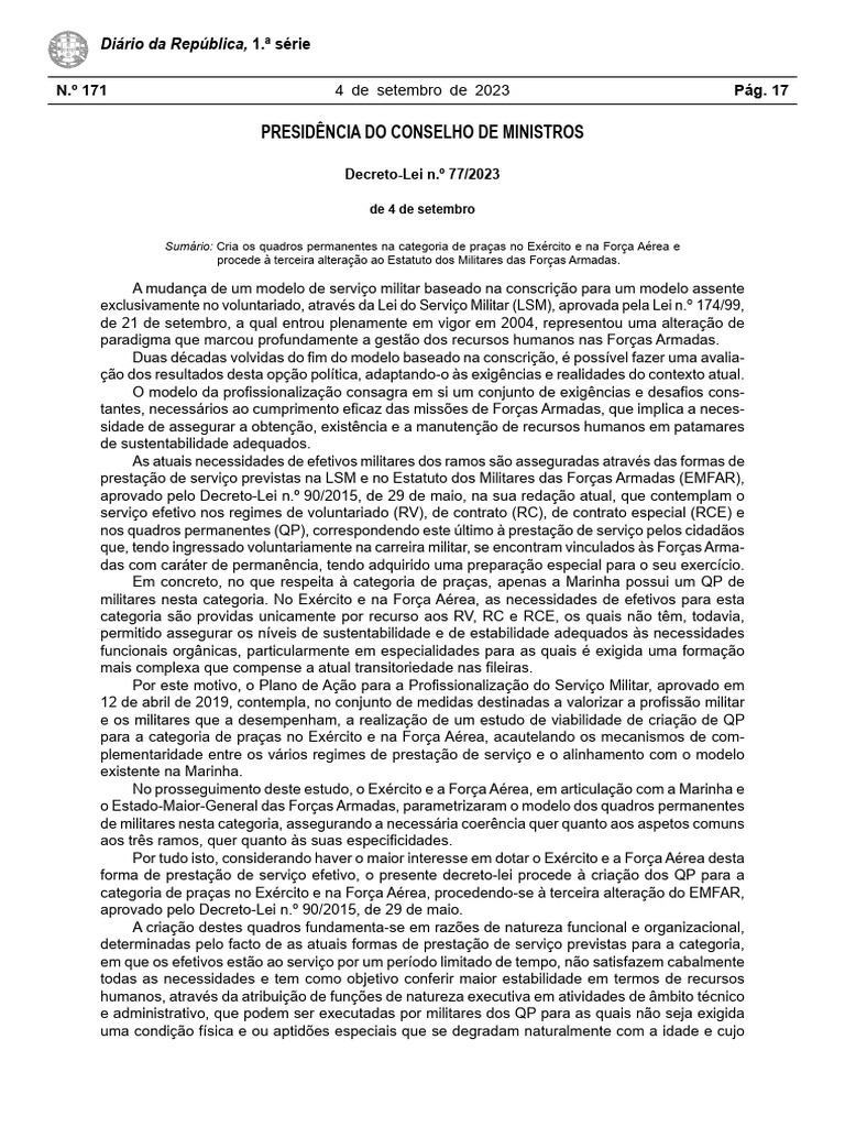 Decreto-Lei Nº 77-2023 de 4 Setembro | PDF | Organização militar ...