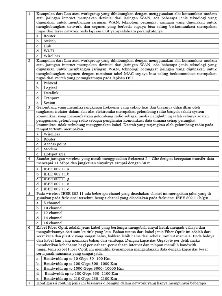 Latihan Soal XII TKJ | PDF