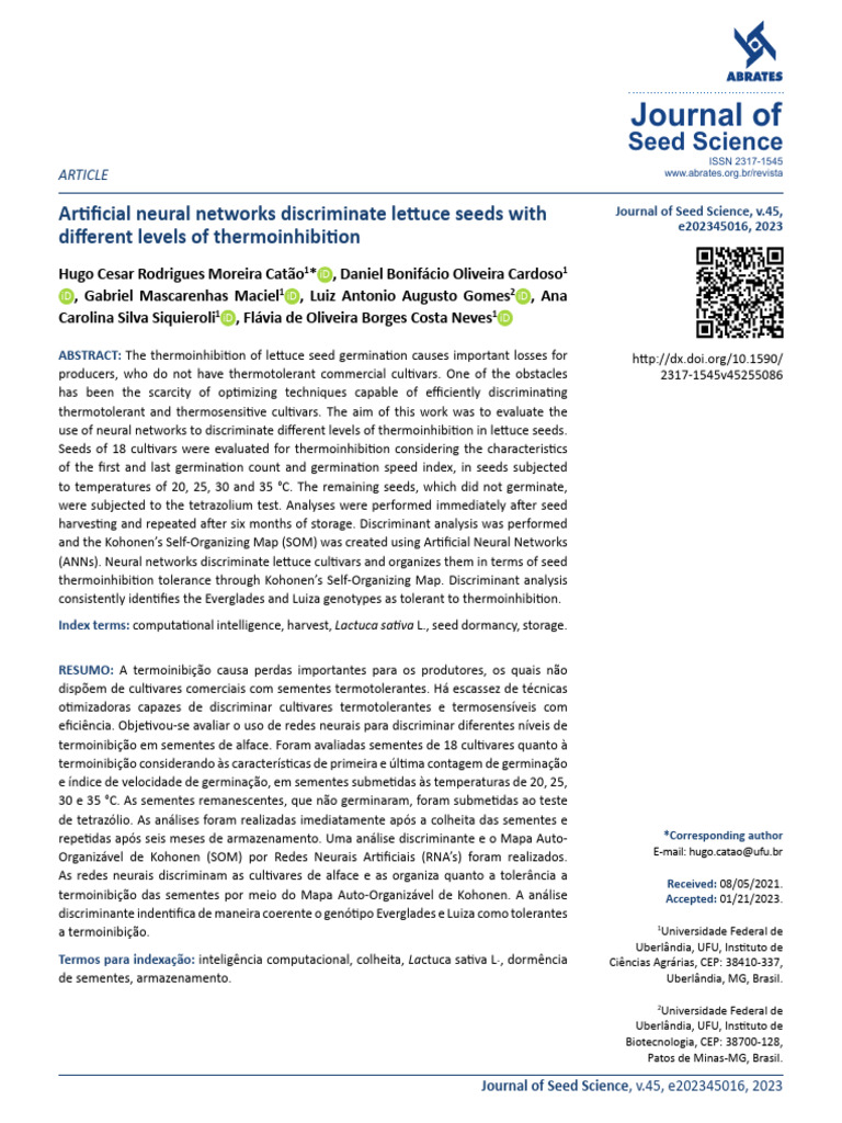 Artificial Neural Networks Discriminate Lettuce Seeds With Pdf Seed