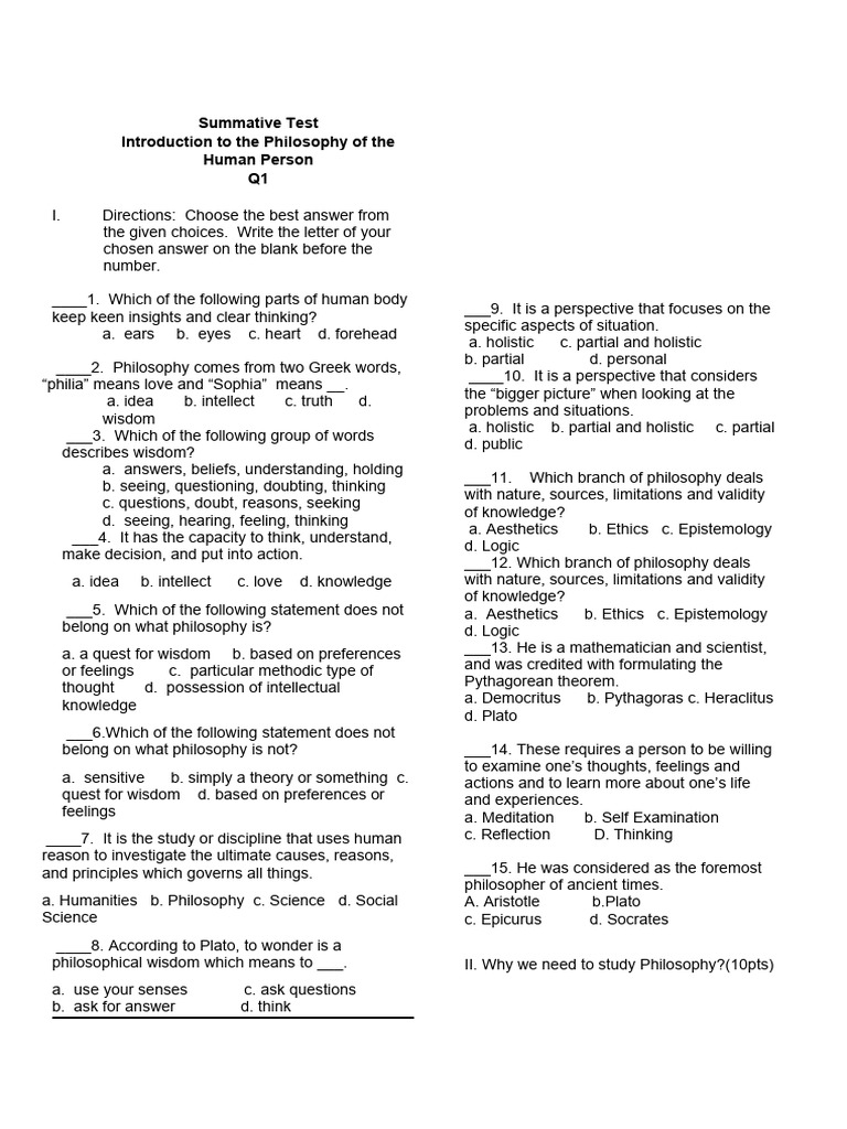 Summative Test | PDF | Plato | Reason