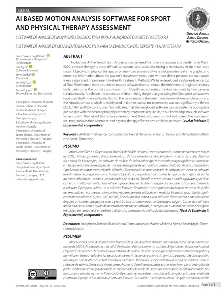 Ai Based Motion Analysis Software For Sport | PDF | Physical Therapy | Health Care