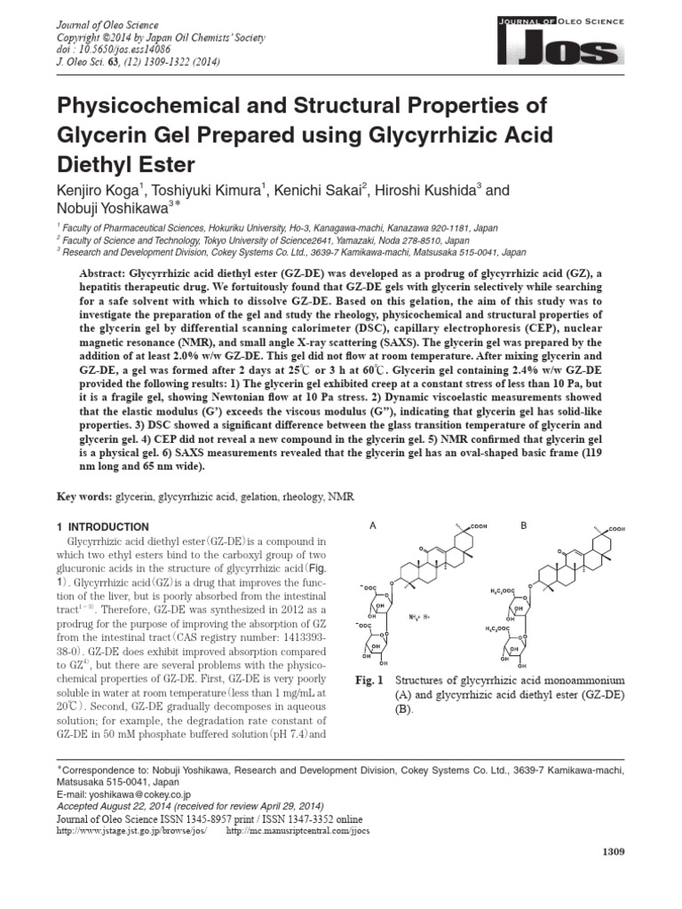 Physicochemical and Structural Properties of Glycerin Gel Prepared ...